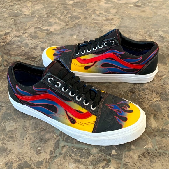 Vans | Shoes | Vans Old Skool Racer Flames Black Yellow Red Skate Shoes ...